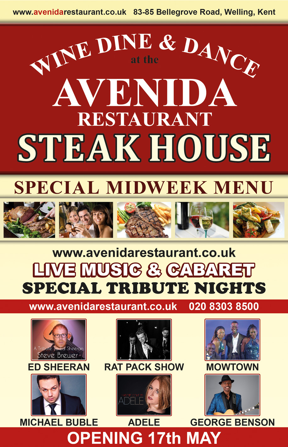 Avenida restaurant menus - Wine Dine and Dance live cabaret music